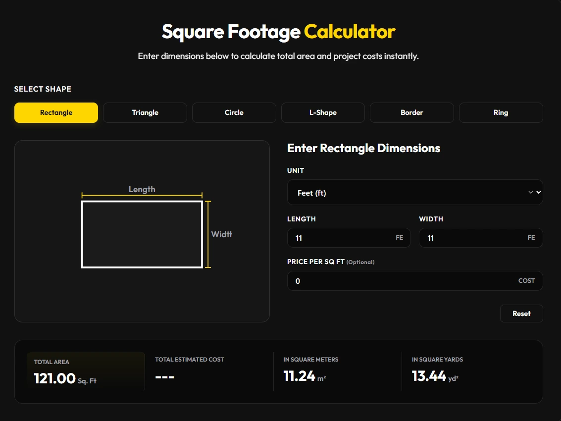 Square Footage Calculator | 100% Free & Easy Area Tool